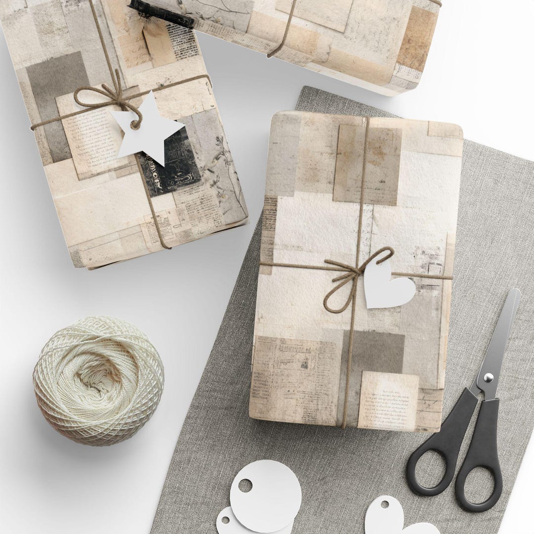 Vintage Paper Collage Wrapping Paper | Antique Neutral Gift Wrap 30×36 ...