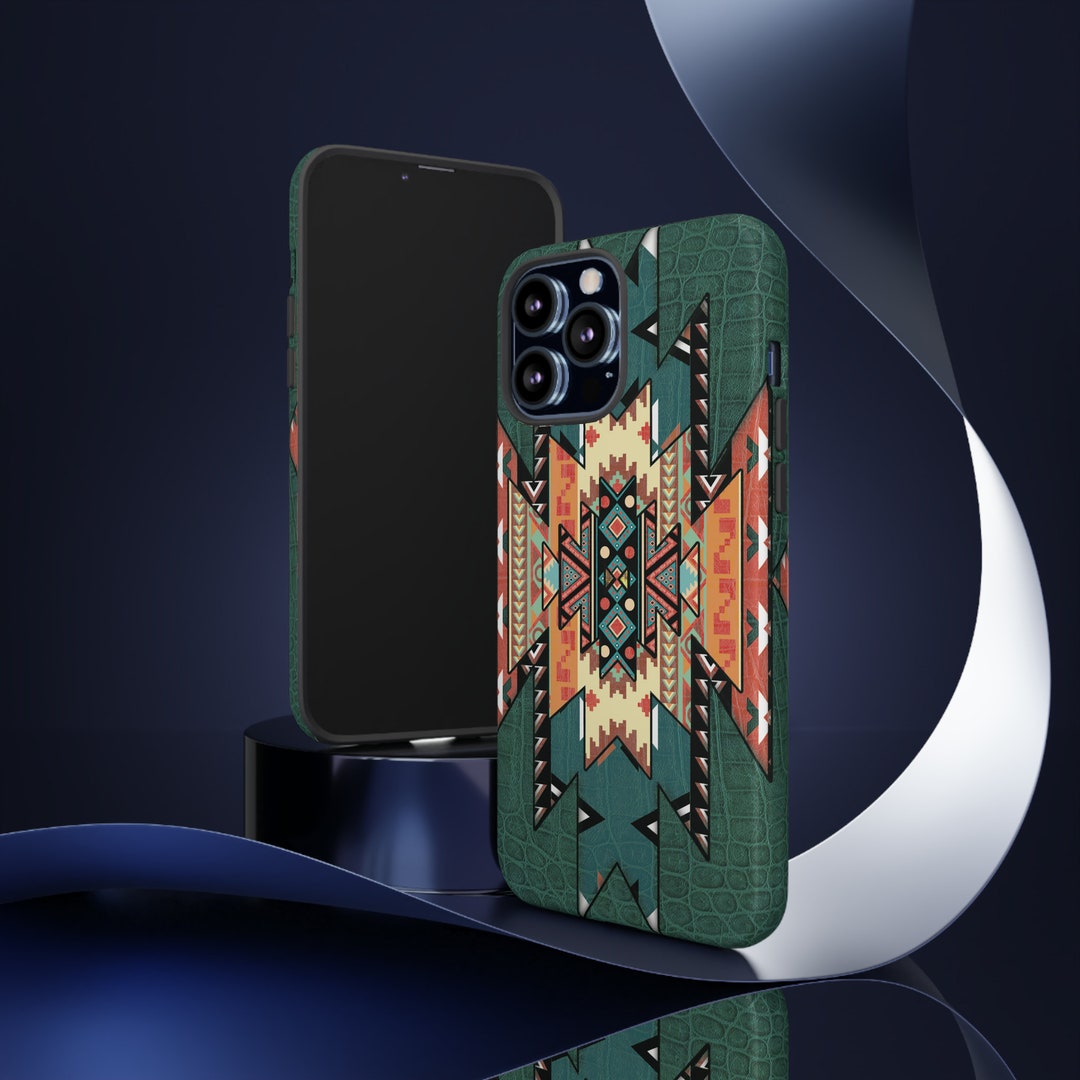 Aztec Turquoise Tooled Leather Phone Case, Aztec Design, Western ...