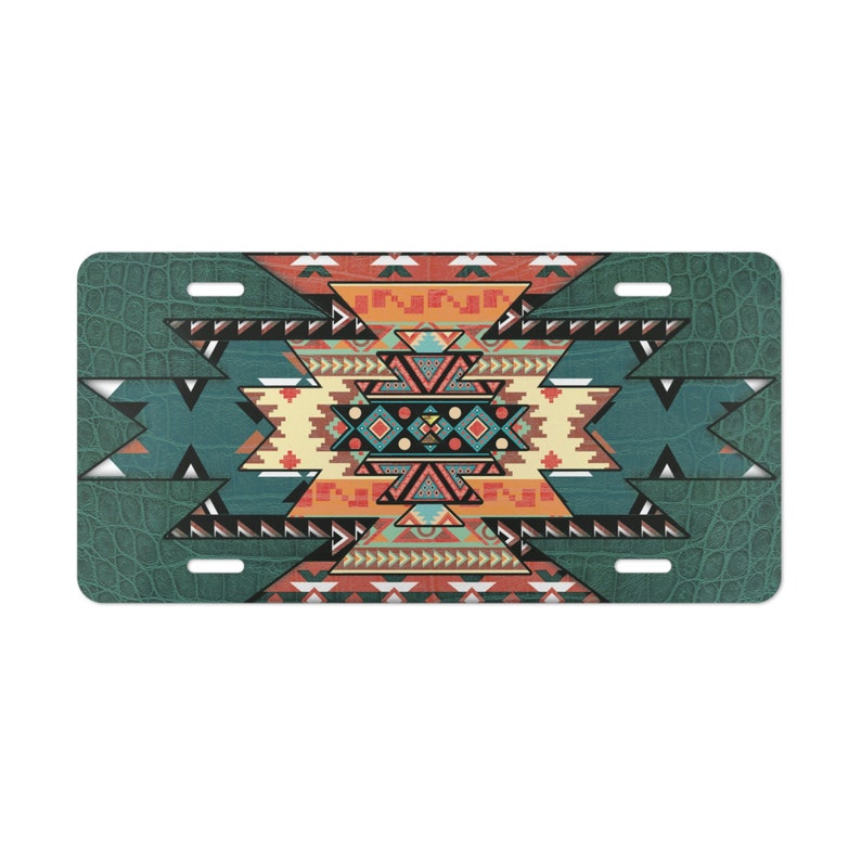 Aztec Turquoise Tooled Leather License Plate Aztec Design - Etsy