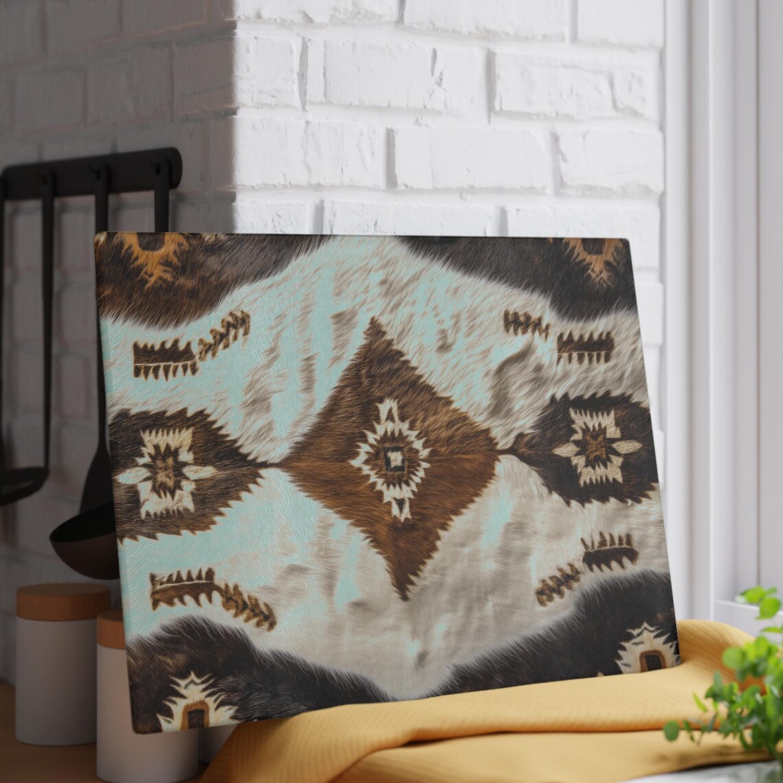 Aztec Navajo Cowhide Art Print Tempered Glass Cutting Board - Rustic ...