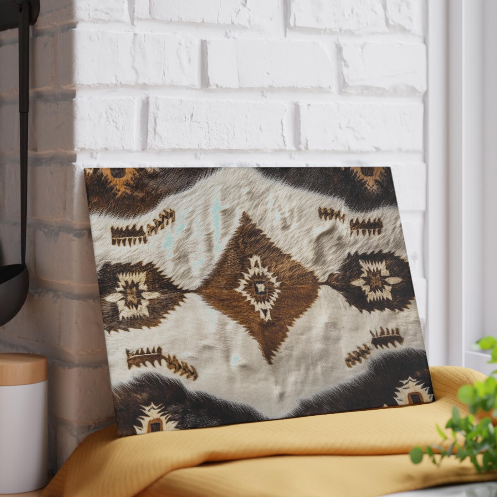 Aztec Navajo Cowhide Art Print Tempered Glass Cutting Board - Rustic ...