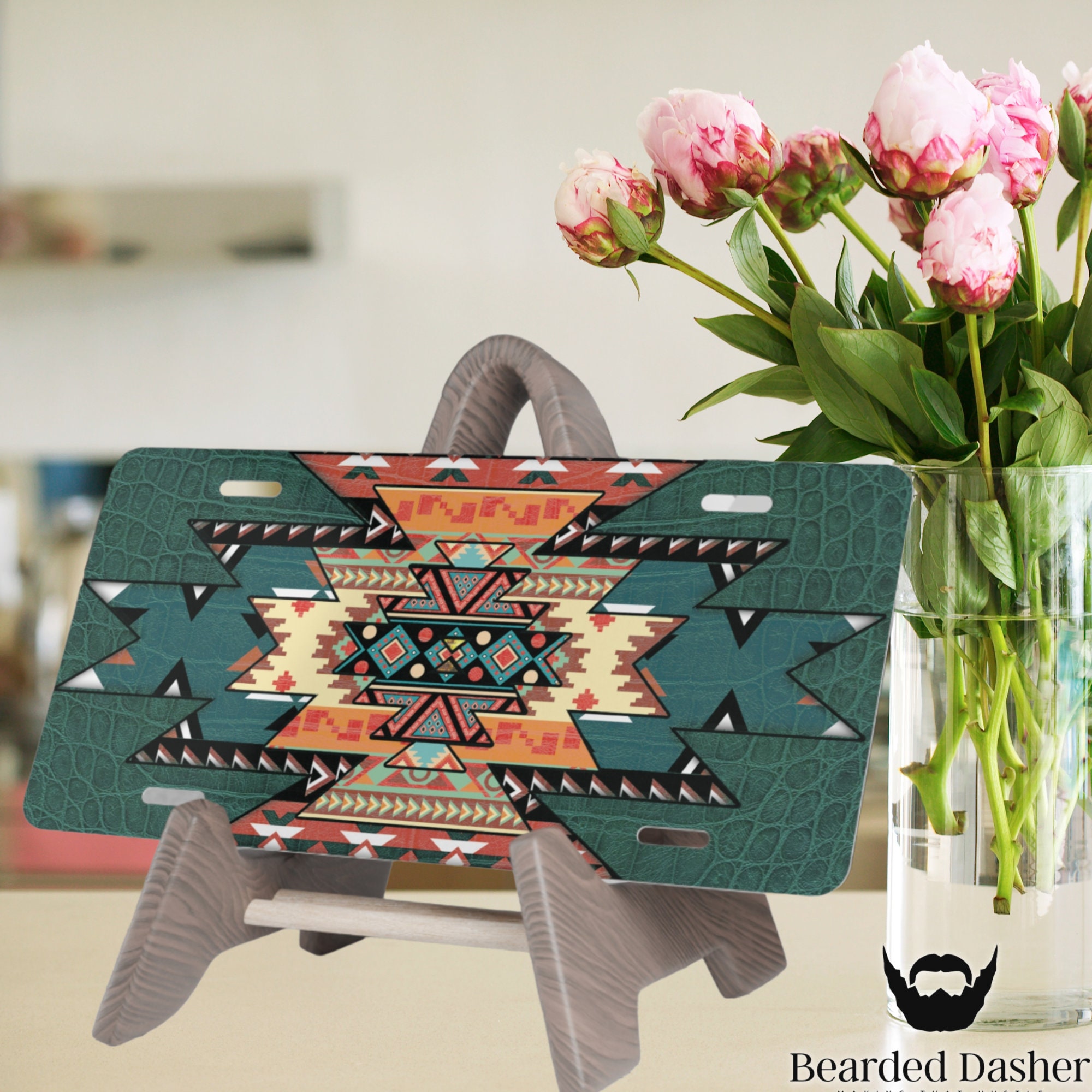 Aztec Turquoise Tooled Leather License Plate Aztec Design - Etsy