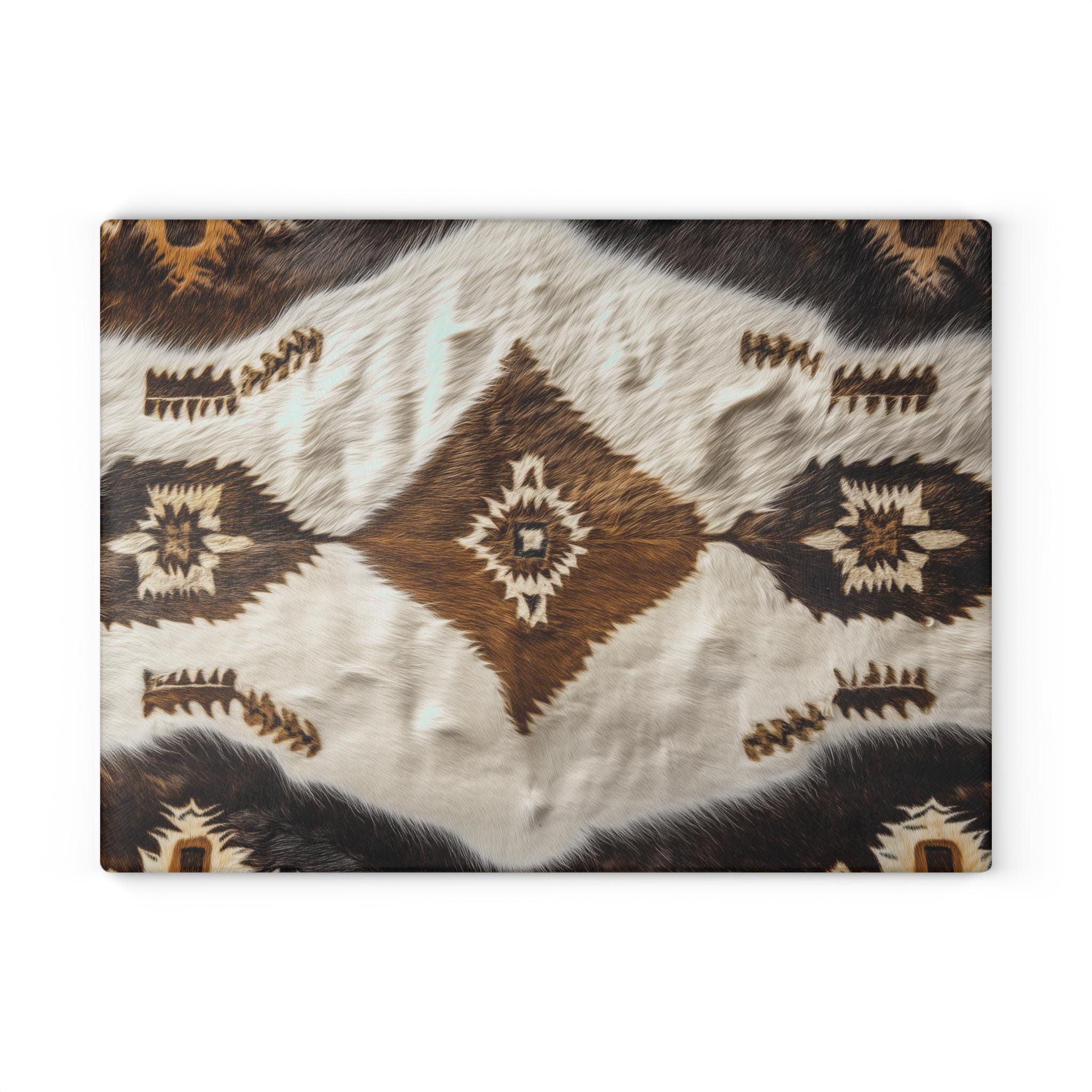 Aztec Navajo Cowhide Art Print Tempered Glass Cutting Board - Rustic ...