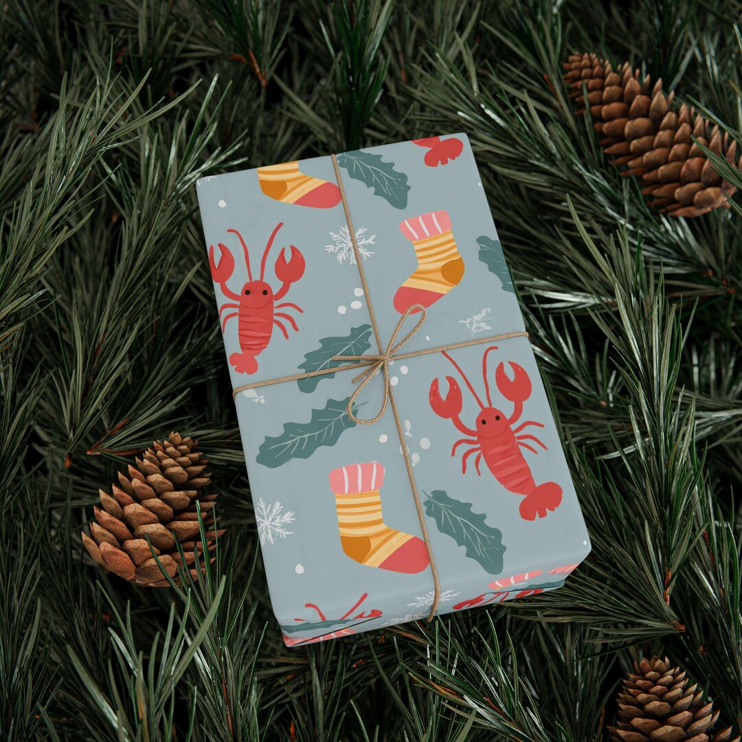 Crawfish Christmas Wrapping Paper | Cajun Holiday Gift Wrap 30×36 30×72 ...