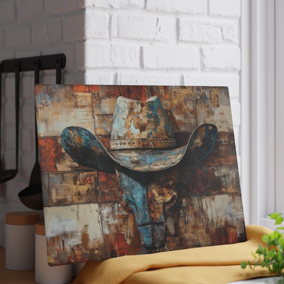 Western Cowboy Hat Tempered Glass Cutting Board: Rustic Kitchen Decor ...
