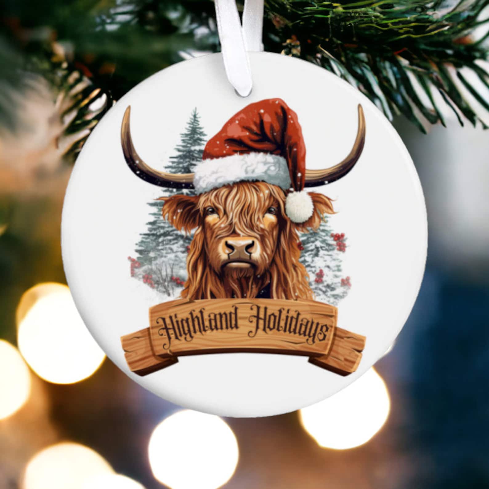 Highland Cow Christmas Ornament, Highland Holidays Festive Farmhouse ...