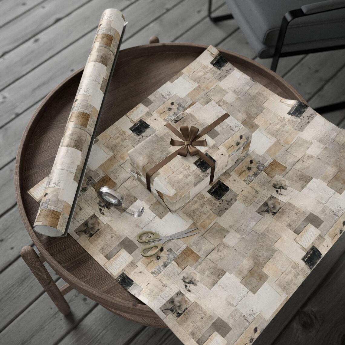 Vintage Paper Collage Wrapping Paper | Antique Neutral Gift Wrap 30×36 ...