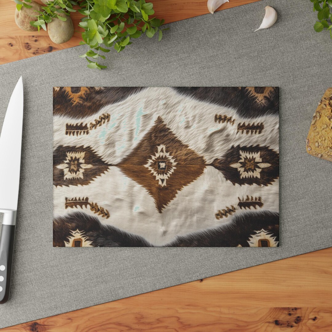 Aztec Navajo Cowhide Art Print Tempered Glass Cutting Board - Rustic ...