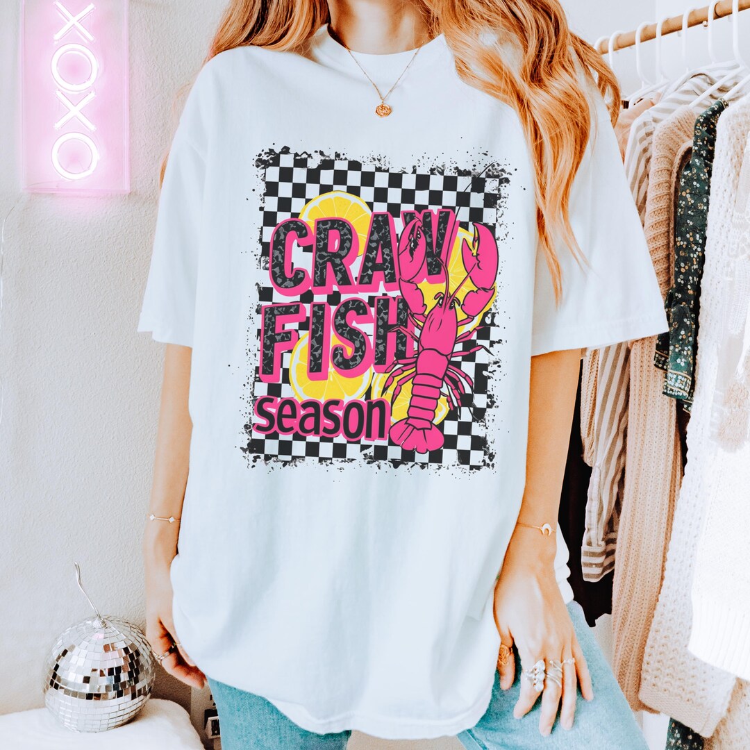 Comfort Colors 1717 T-shirt Crawfish Season Retro Checkered Design ...