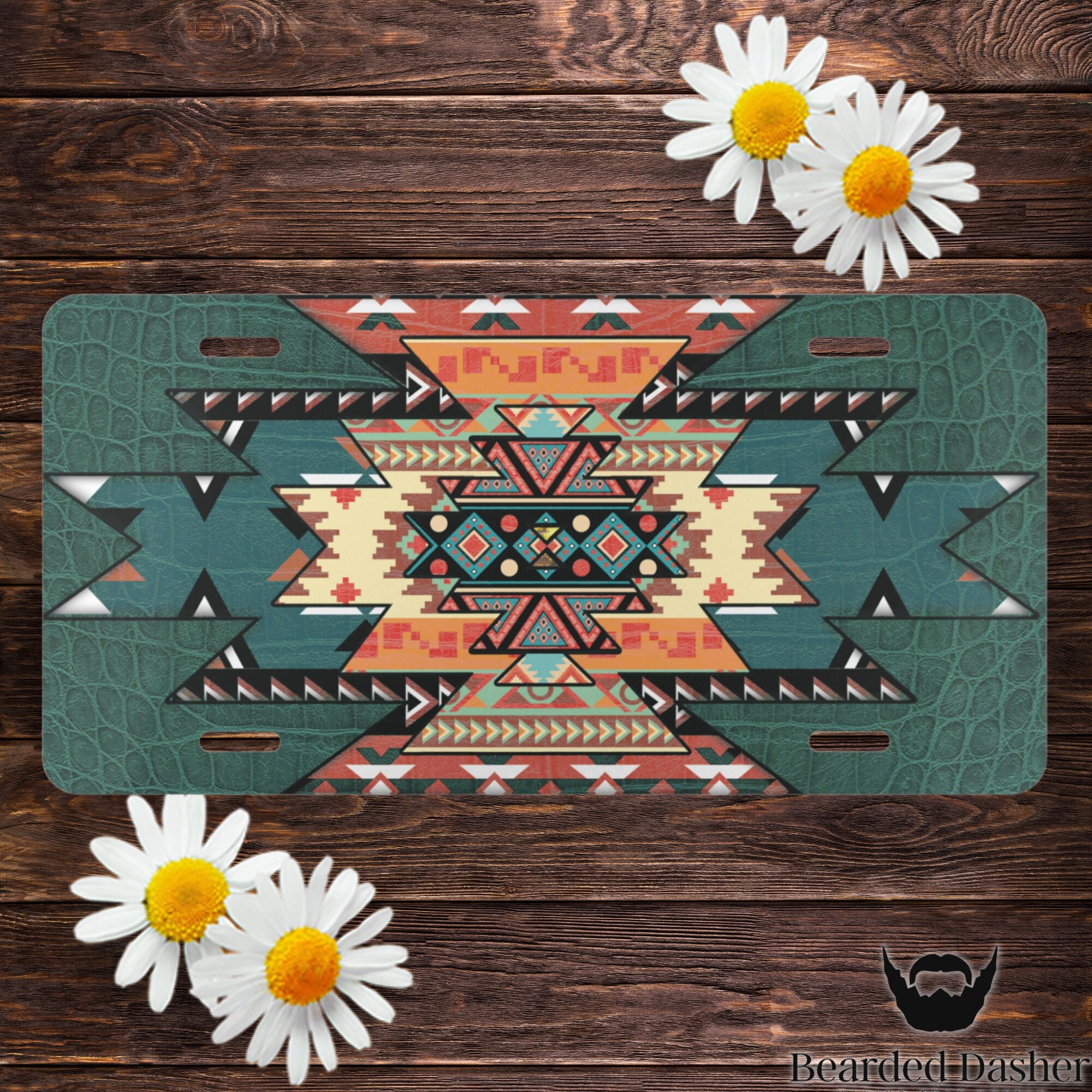 Aztec Turquoise Tooled Leather License Plate Aztec Design - Etsy