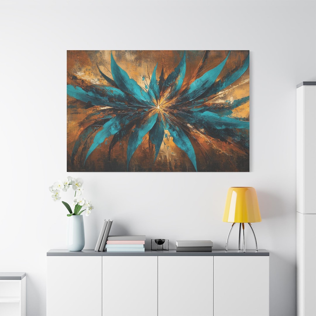 Turquoise Floral Sunburst Canvas Print: Native Abstract Boho Wall Art ...