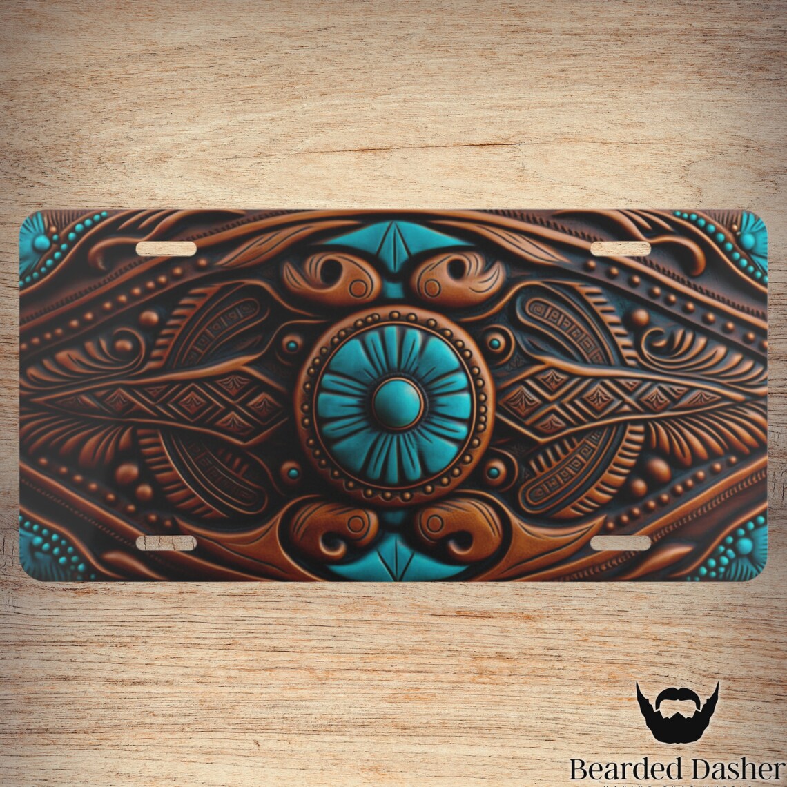 Aztec Turquoise Tooled Leather License Plate: Western Cowgirl Vanity ...