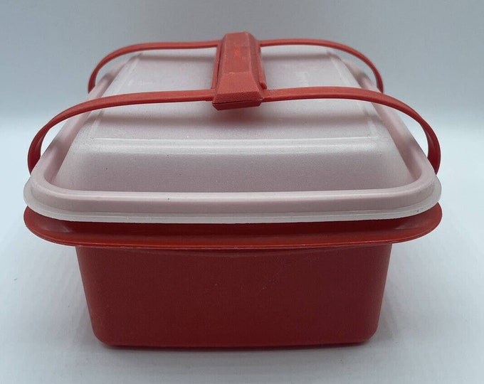 Tupperware Mini Pack Lunch Box Carrier Handles Red Orange No Inserts ...