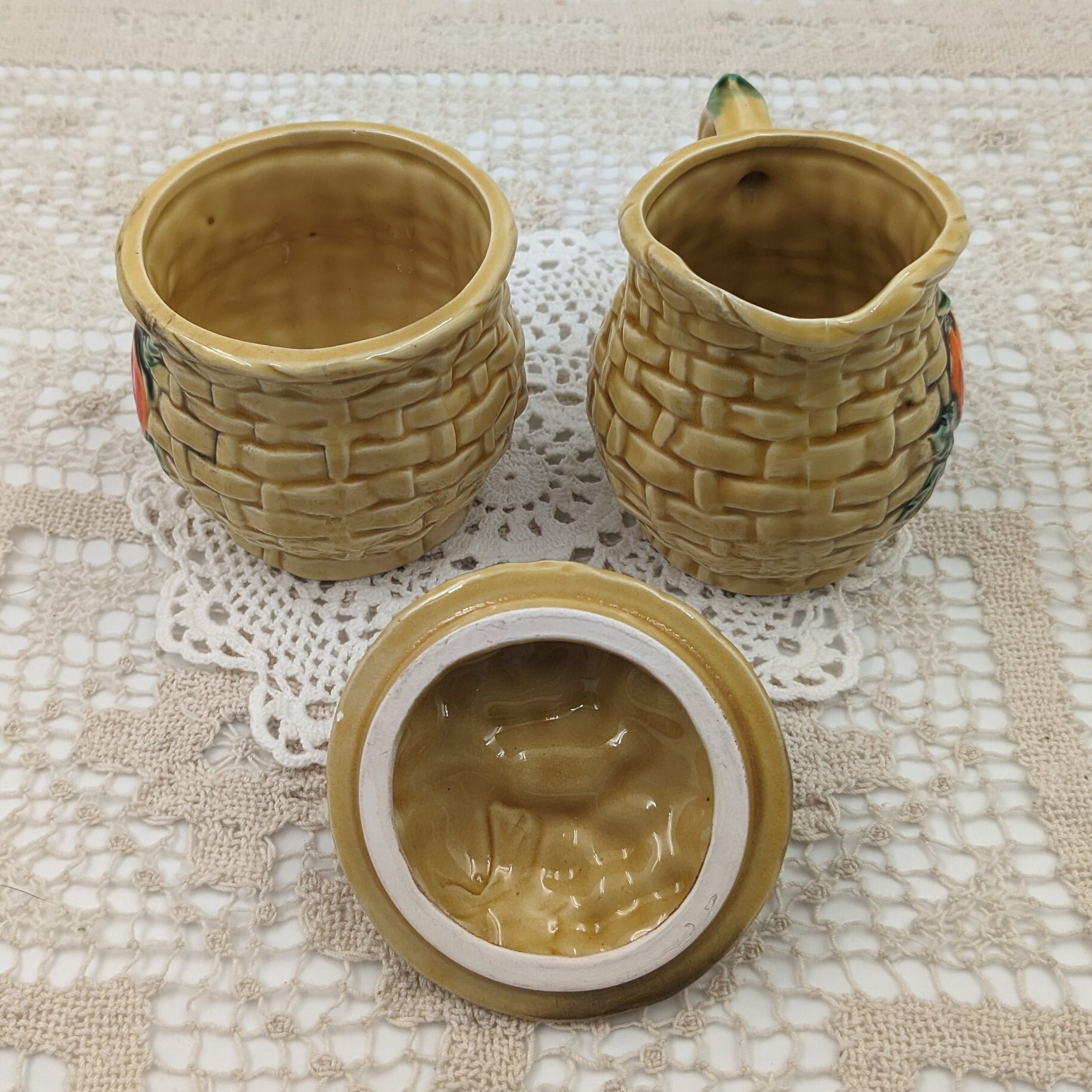 Vintage Lefton Japan Fiesta Basket Weave With Fruit Ceramic Cream and ...