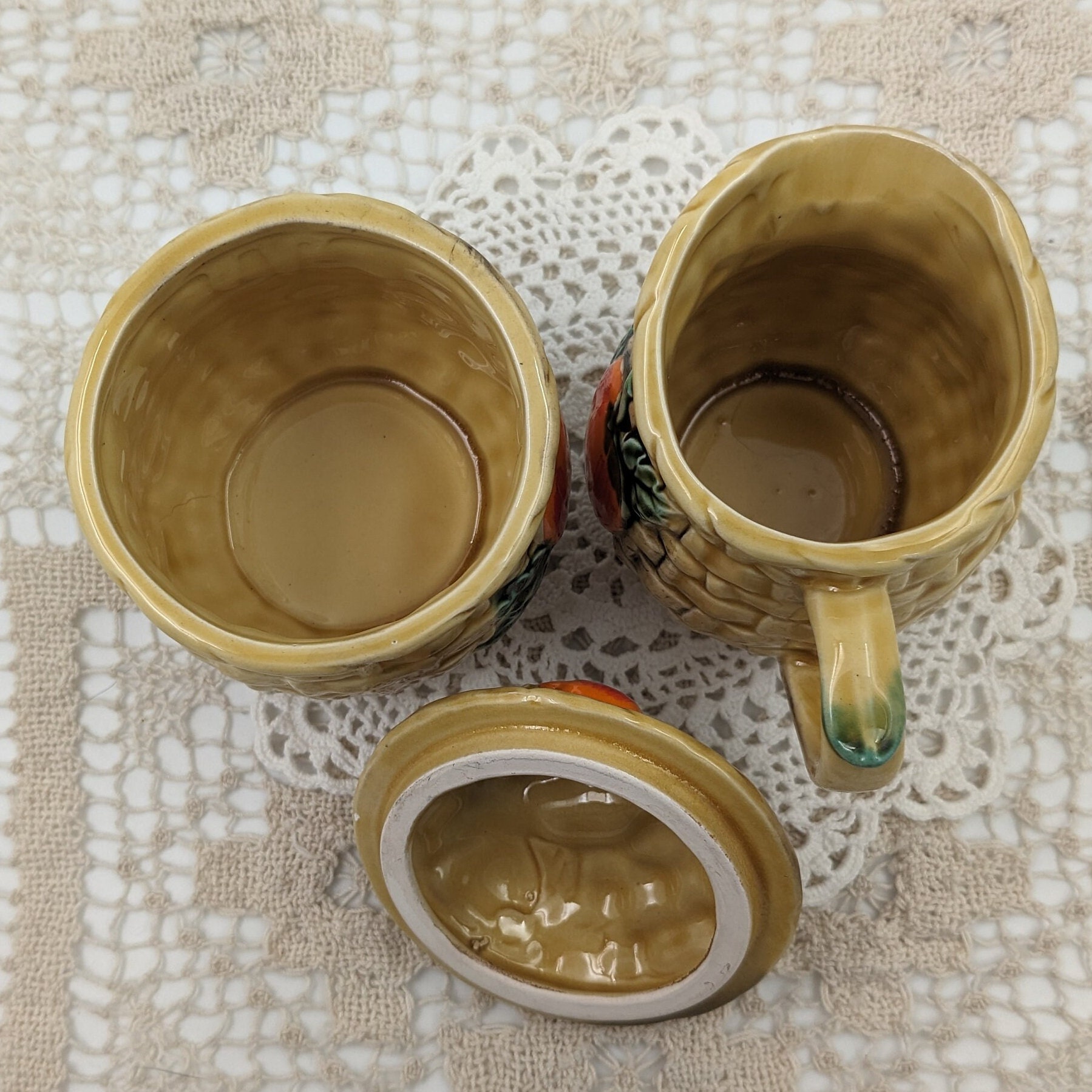 Vintage Lefton Japan Fiesta Basket Weave With Fruit Ceramic Cream and ...