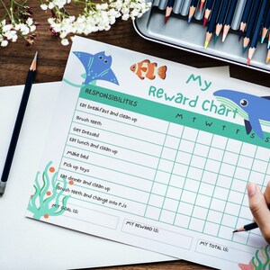 Kids Ocean Reward Chart, Kids Ocean Chore Chart, Ocean, Whale, Fish ...