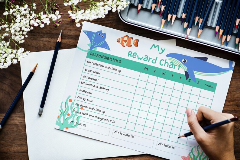 Kids Ocean Reward Chart, Kids Ocean Chore Chart, Ocean, Whale, Fish ...