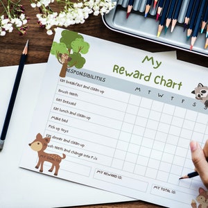 Kids Woodland Animals Reward Chart, Kids Woodland Animals Chore Chart ...