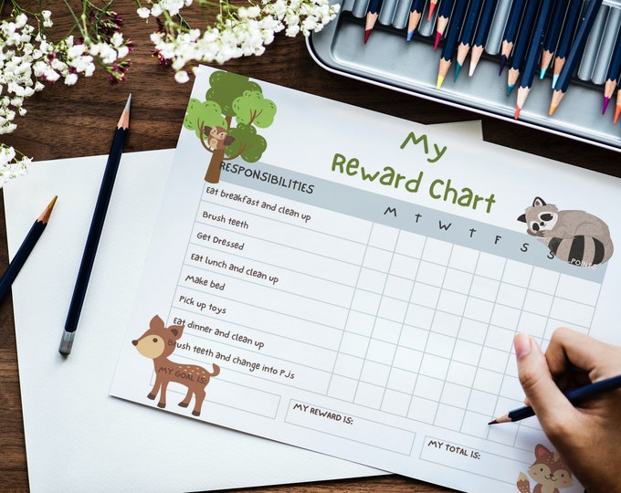 Kids Woodland Animals Reward Chart, Kids Woodland Animals Chore Chart ...