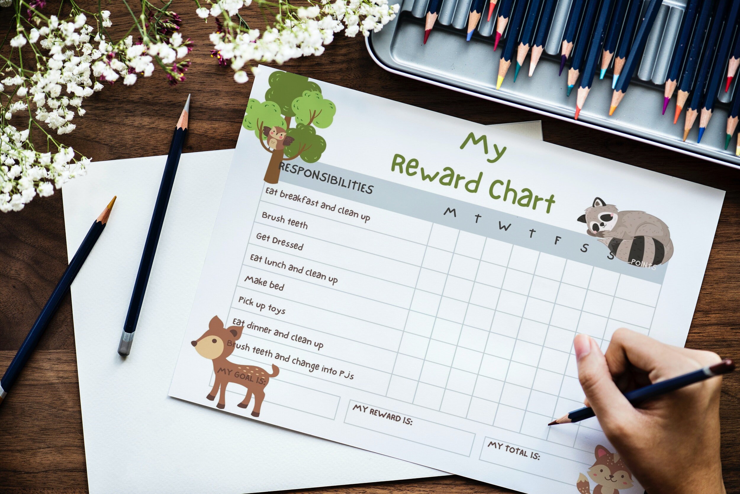 Kids Woodland Animals Reward Chart, Kids Woodland Animals Chore Chart ...