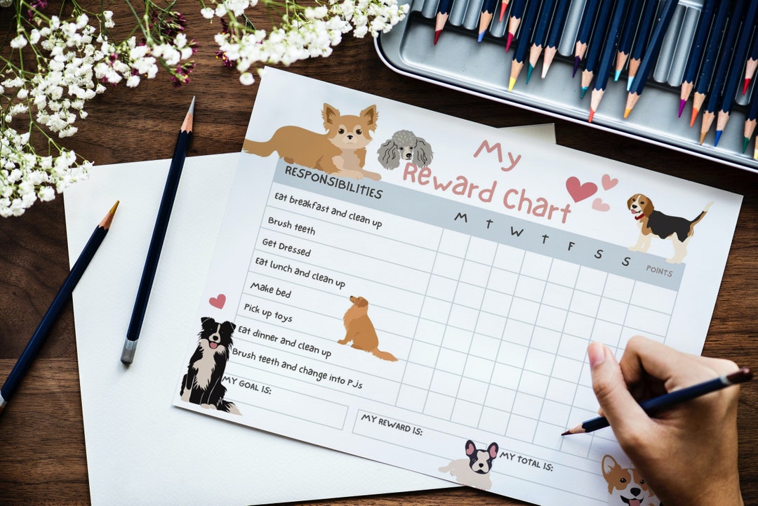 Kids Dog Reward Chart, Kids Dog Chore Chart, Dogs, Puppies, Chore Chart ...