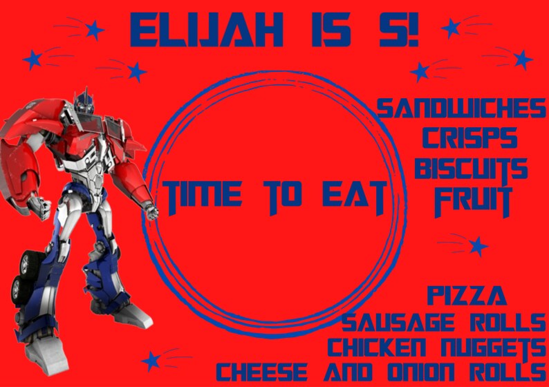 OPTIMUS PRIME Party Table Placemat Transformers - Etsy