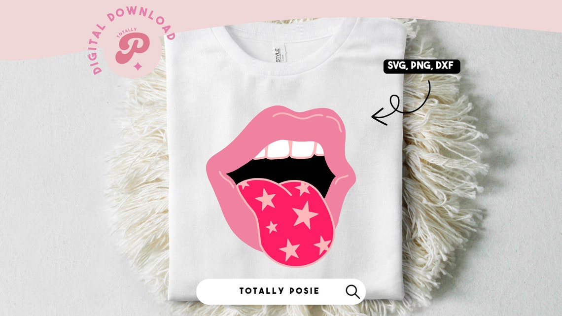 Lips Mouth Star SVG Tongue Out Pink Trendy VSCO Digital - Etsy