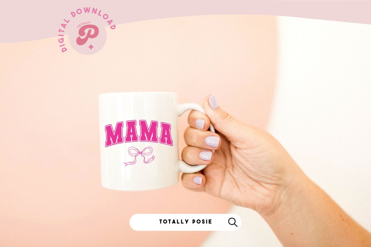 Mama SVG Pink Bow, Coquette, Varsity Mama, Mom Shirt SVG, Girl Mama ...