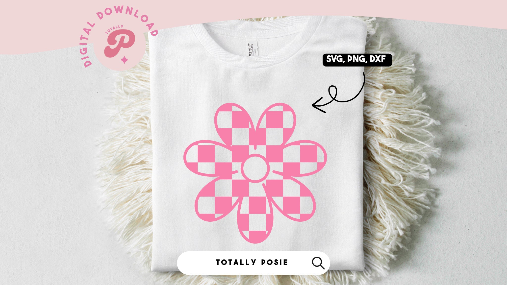 Pink Daisy SVG Clipart Doodles Checkered Graphic Vector - Etsy
