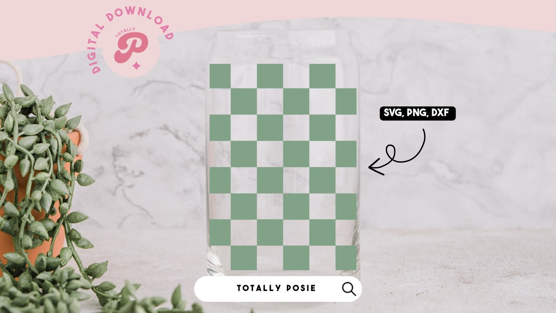 Checkered Glass Can SVG Wrap | Retro, Groovy, Trendy, Full Wrap | Beer ...