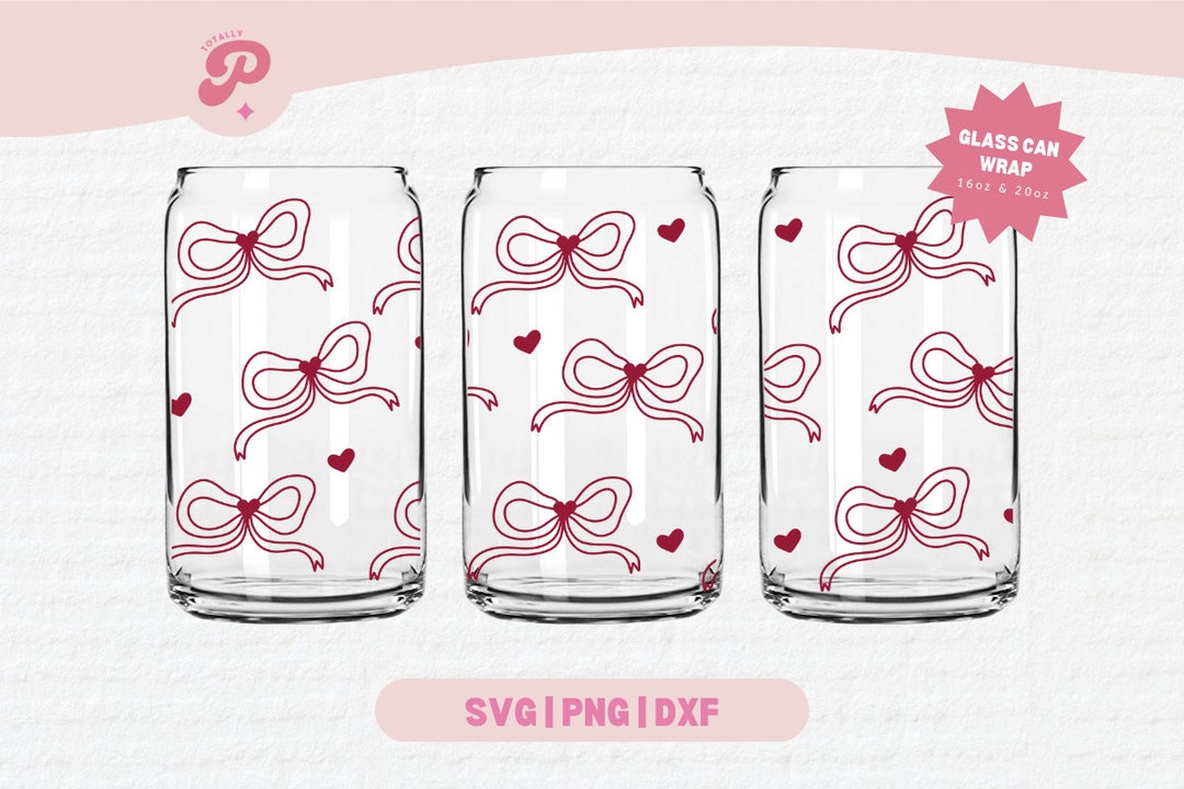Heart Bow Glass Can SVG | Preppy Red Bow, Pink Bow, Red Coquette, Beer ...