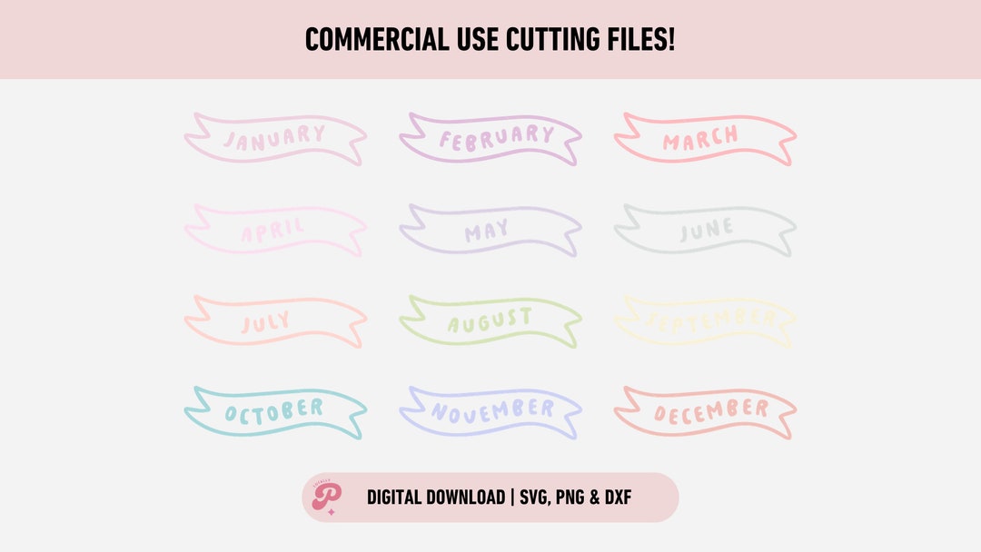 Months SVG | Calendar, Banners, Pastel Monthly Banners, Yearly, Pastel ...