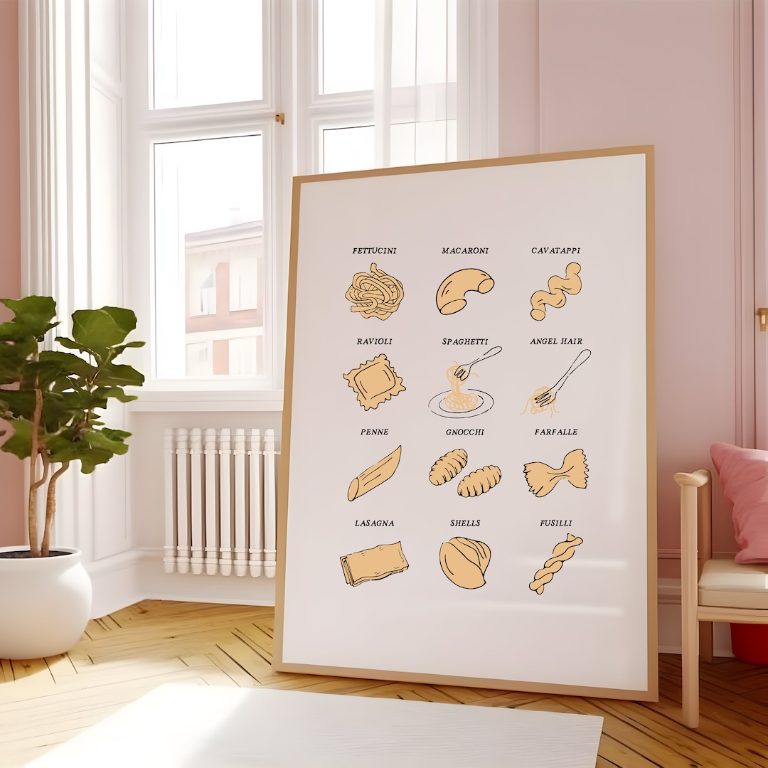 Printable Pasta Wall Art, Pasta Gifts, Kitchen Art, Italian Pasta Chart ...
