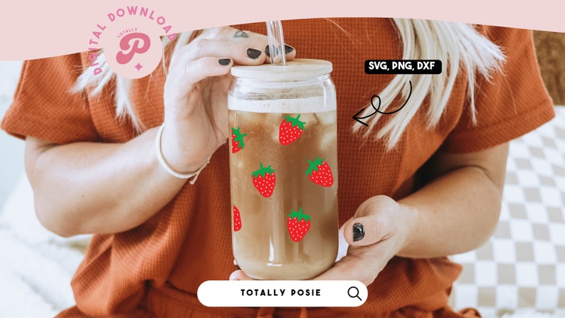 Strawberry Glass Can Wrap SVG Strawberries, Pink, Red, Berries, Pattern ...