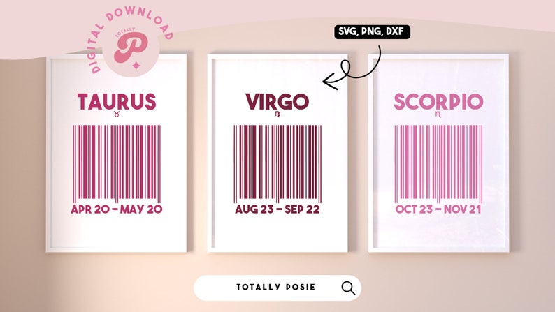 Virgo Zodiac SVG Astrology, Horoscope, Barcode, Moon, Sun, Birthday ...