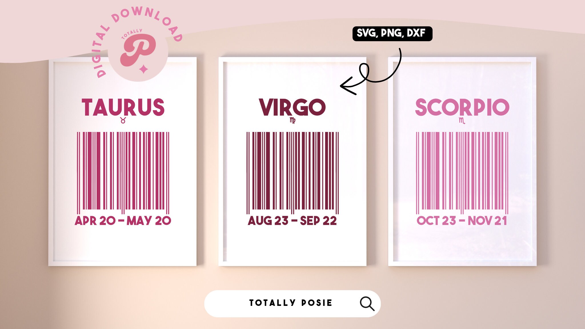 Virgo Zodiac SVG | Astrology, Horoscope, Barcode, Moon, Sun, Birthday ...