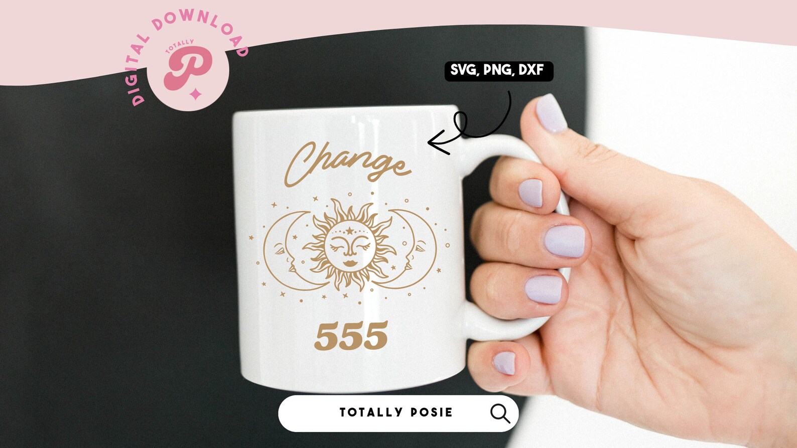 Angel Numbers SVG 555, Change, Boho Moon, Celestial, Bohemian Sun ...