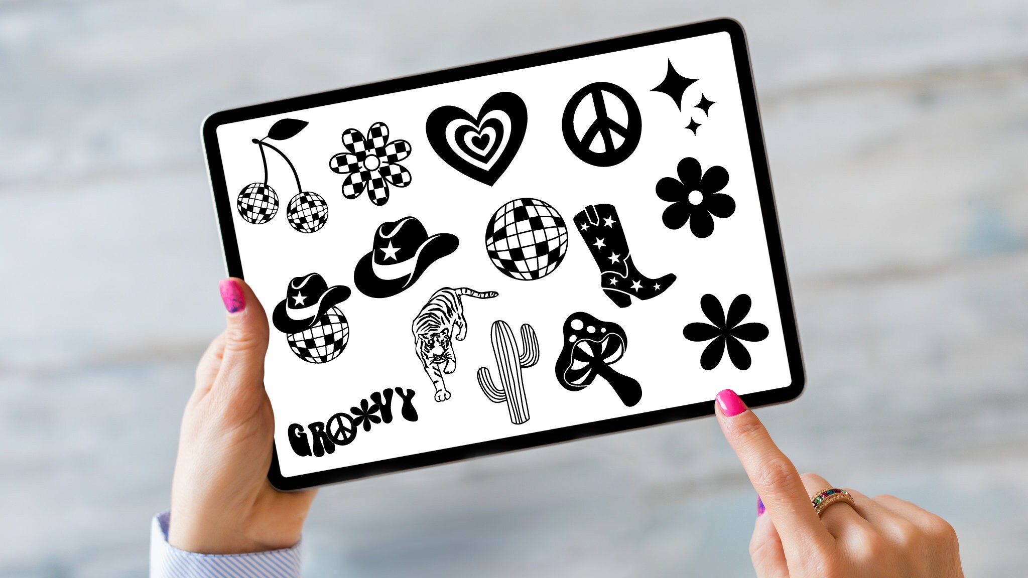 Procreate Stamps Groovy Cherry, Cowboy Boot, Cottage Core, Western ...