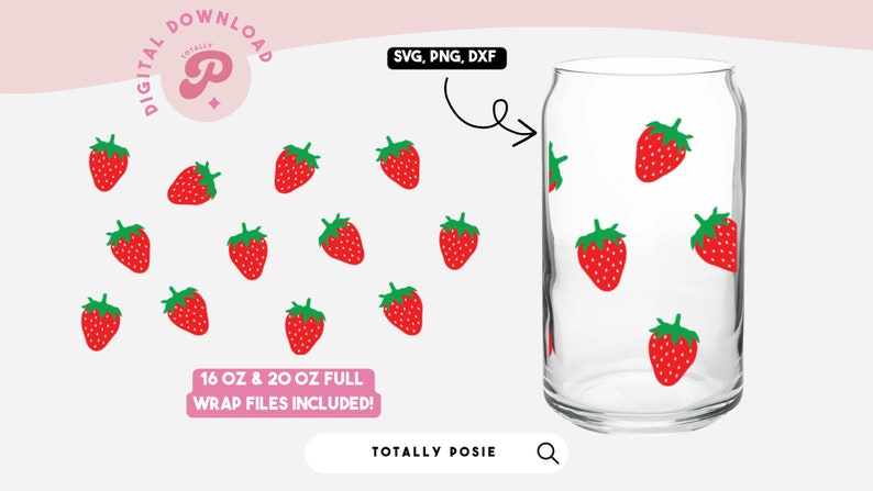 Strawberry Glass Can Wrap SVG Strawberries, Pink, Red, Berries, Pattern ...