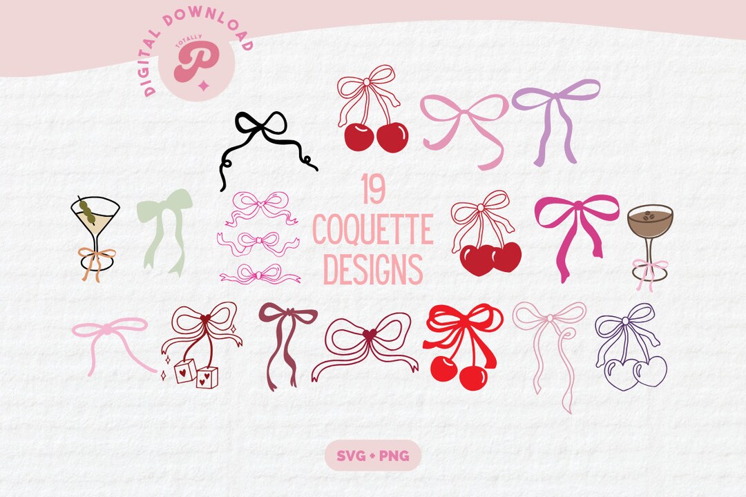 Bow SVG Bundle | Bow, Coquette, Cherry, Bow PNG, Cherry Bow, Coquette ...