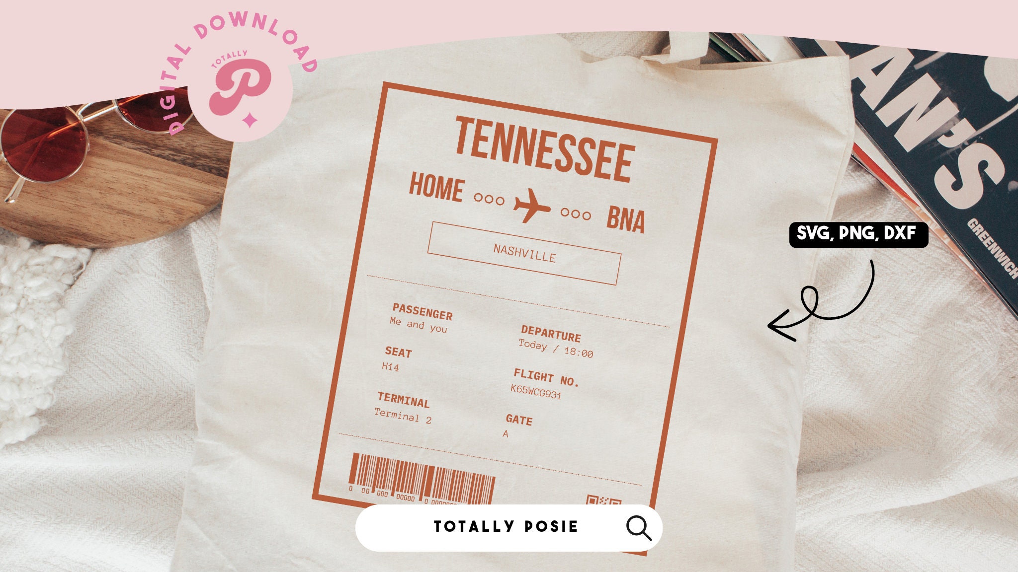 Nashville, Tennessee Boarding Pass SVG | Airplane, Travel, City, Trendy ...