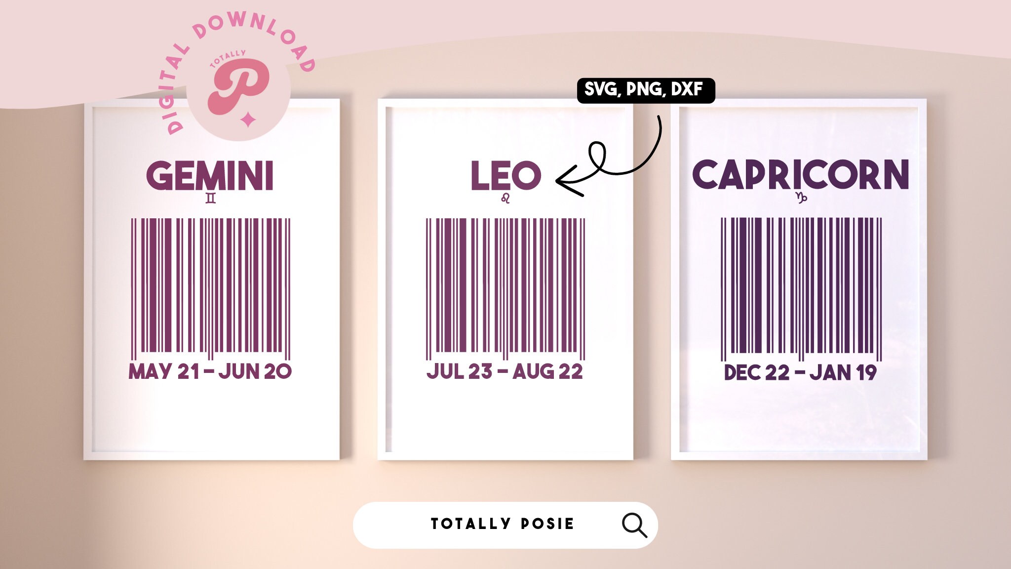 Leo Zodiac SVG Astrology Horoscope Barcode Moon Sun - Etsy