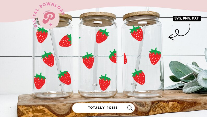 Strawberry Glass Can Wrap SVG Strawberries, Pink, Red, Berries, Pattern ...