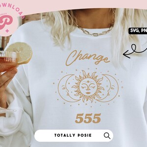 Angel Numbers SVG | 555, Change, Boho Moon, Celestial, Bohemian Sun ...