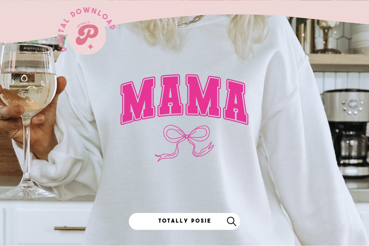Mama SVG Pink Bow, Coquette, Varsity Mama, Mom Shirt SVG, Girl Mama ...