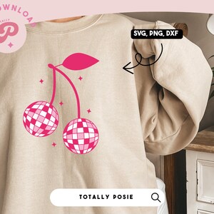 Cherry Disco Ball SVG | Pink Preppy Disco Ball, Pink Cherries | Retro ...