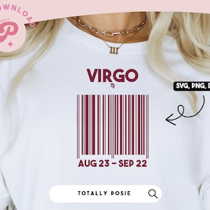 Virgo Zodiac SVG | Astrology, Horoscope, Barcode, Moon, Sun, Birthday ...