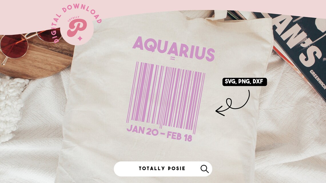 Aquarius Zodiac SVG Astrology, Horoscope, Barcode, Moon, Birthday Gift ...