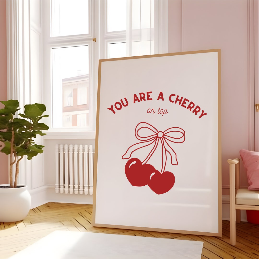Cherry Wall Art | Cherry Art Print, Light Pink Wall Art, Cherries Wall ...