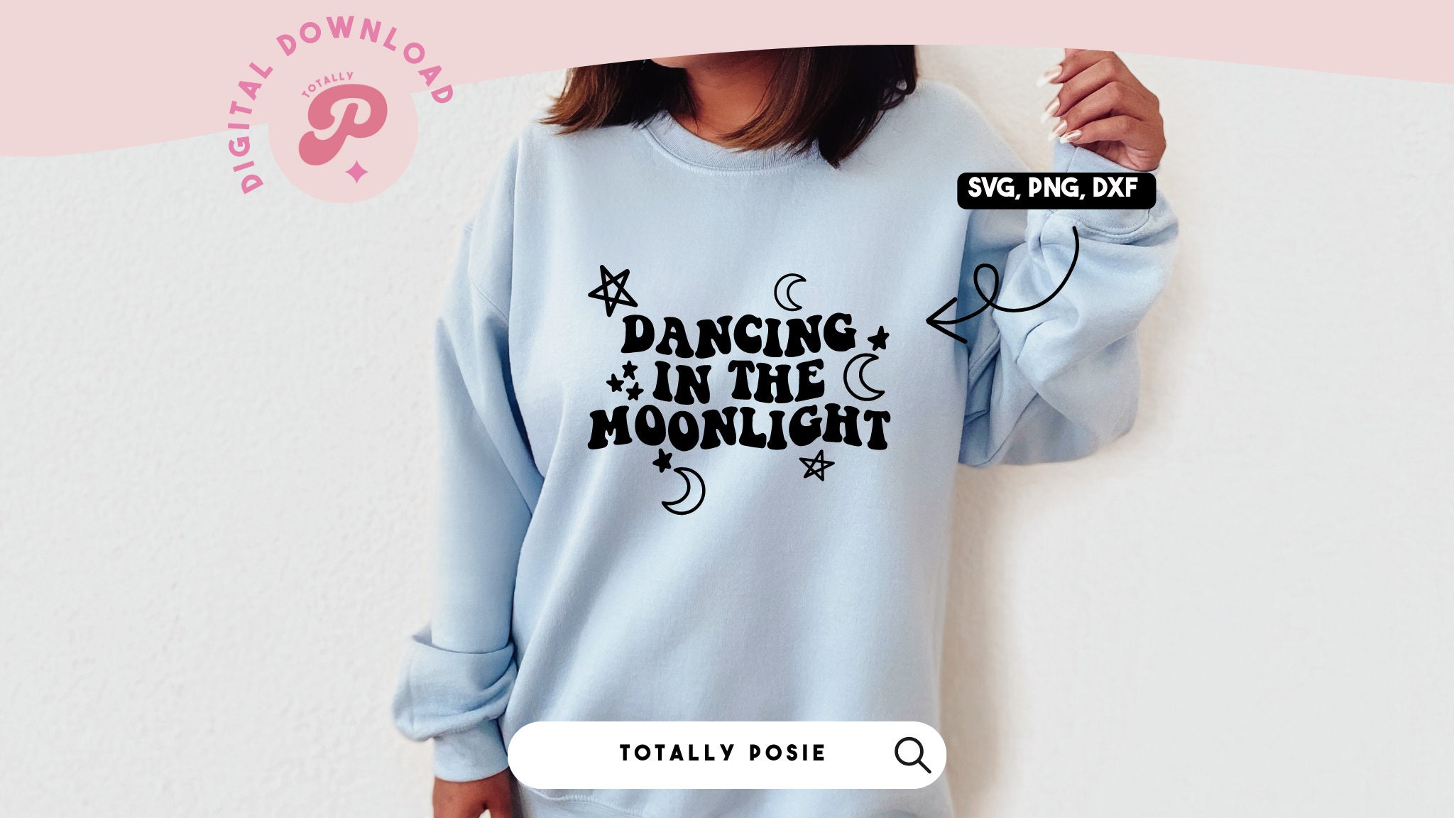 Dancing in the Moonlight SVG Retro Wavy Text Stars Moon - Etsy